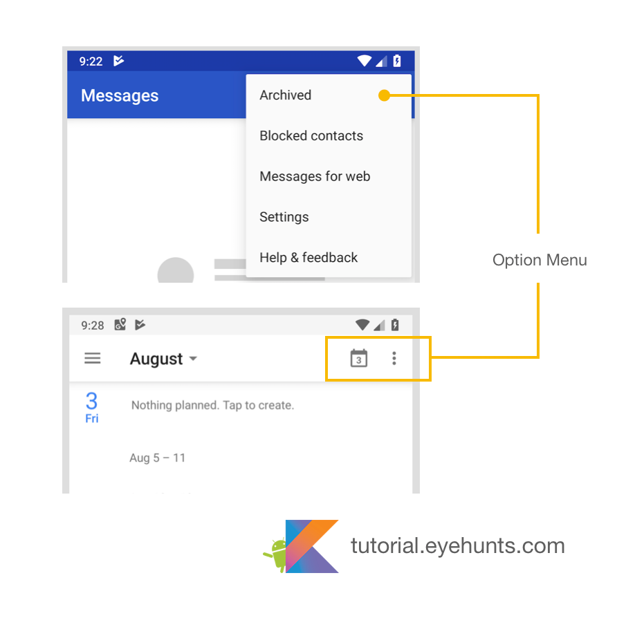Android Menu Option Menu Tutorial And Example In Kotlin Eyehunt
