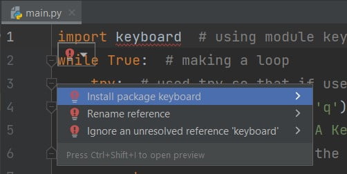 Python Keyboard Press Detect Example Code