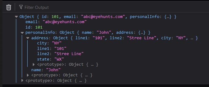 Javascript Nested Object Example Code