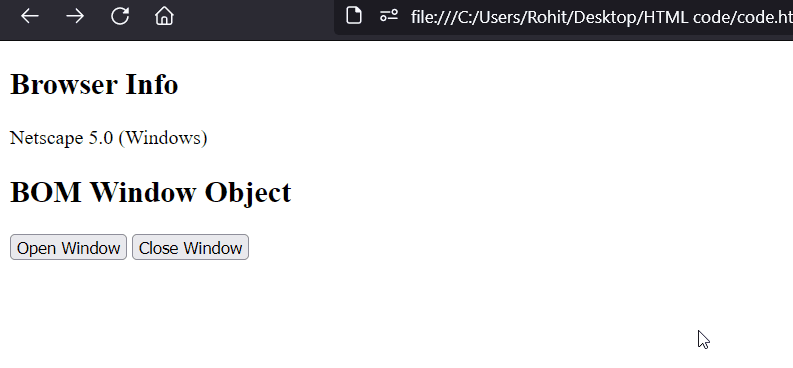 Browser Object Model In Javascript Bom