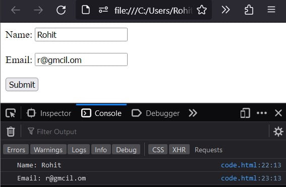 Get Form Values On Submit Javascript