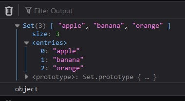Javascript Set Method