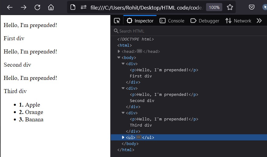 Jquery Prepend Method